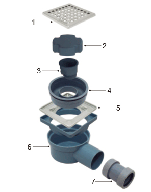 MAUSA : SUMIDERO C/MARCO Y REJI INOX 10x10 S/H 50mm.PARTE INF.PLAST.